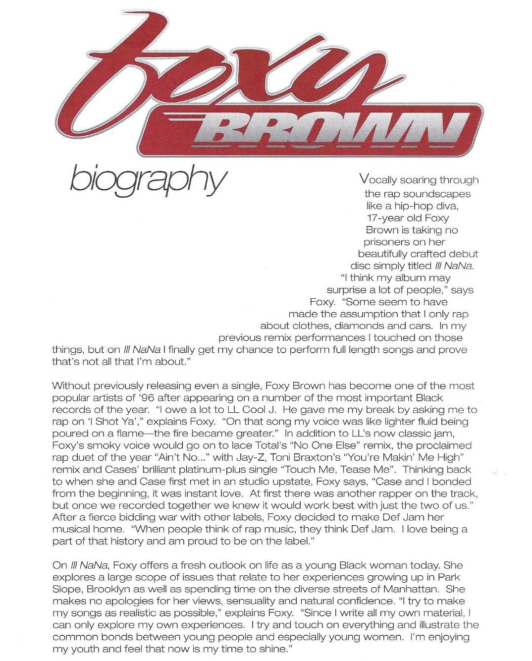 Hip-Hop Nostalgia: Foxy Brown "Ill Na Na" (Press Kit, 1996)