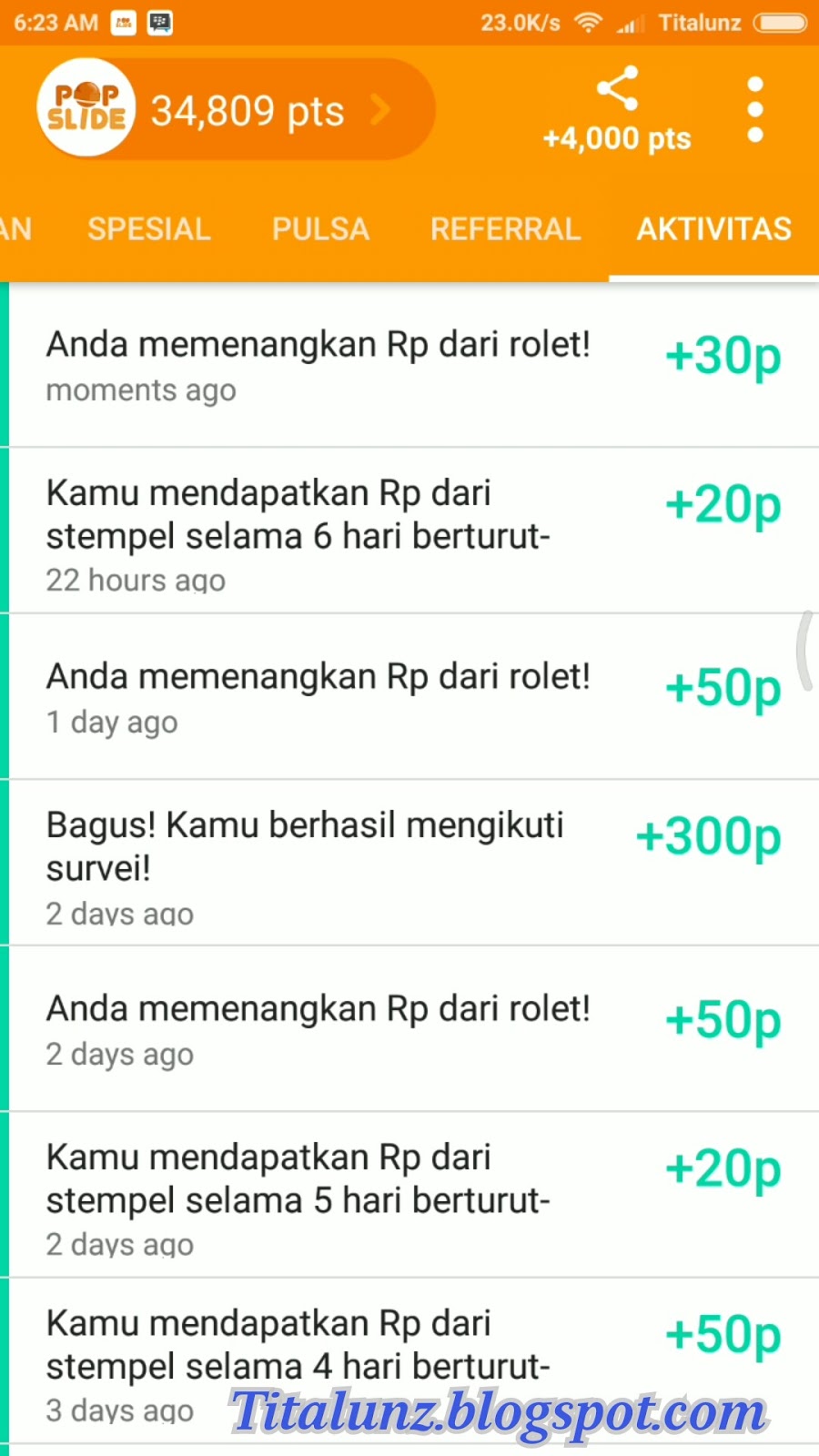 Titalunz: Gratis pulsa dari aplikasi PopSlide
