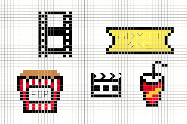 Buzy Bobbins: Card sized Cinema themed motif cross stitch designs