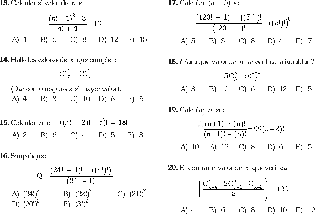 FACTORIAL Y COMBINATORIO COEFICIENTE BINOMIAL EJERCICIOS RESUELTOS PDF