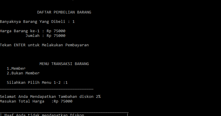 Program pembayaran kasir Supermarket sederhana menggunakan Dev C++