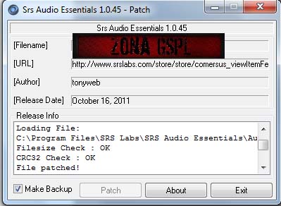 SRS Audio Essentials 1.0.45.0 full patch - Zona Software