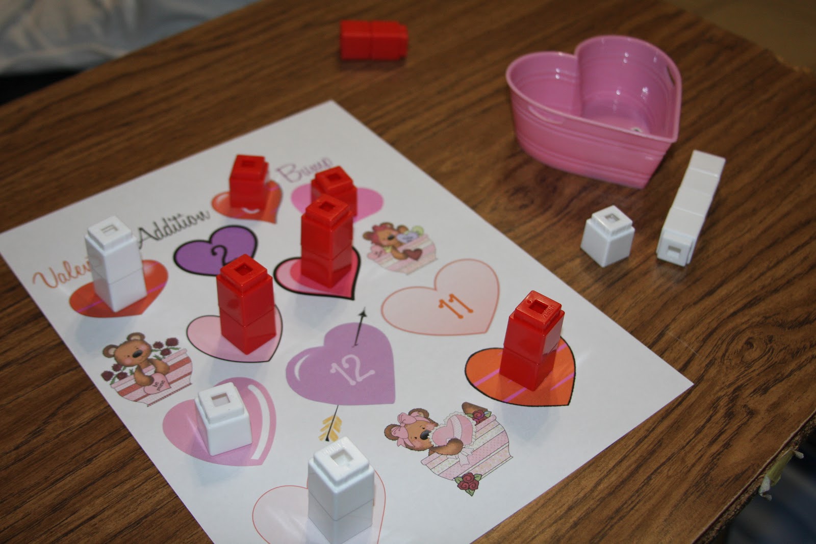A Learning Journey: Unifix Cube Valentine Addition Bump Game