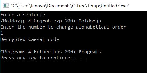 All C Programs: Program 222 : Decryption Of Caesar Code using C