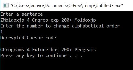 All C Programs: Program 222 : Decryption Of Caesar Code using C