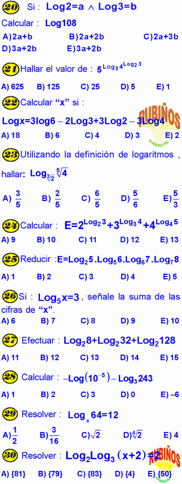 LOGARITMOS EJERCICIOS CON RESPUESTAS