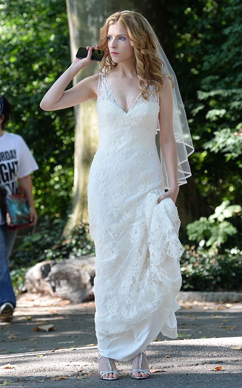 On the set of The Last 5 Years with Anna Kendrick in Christos Wedding Dress