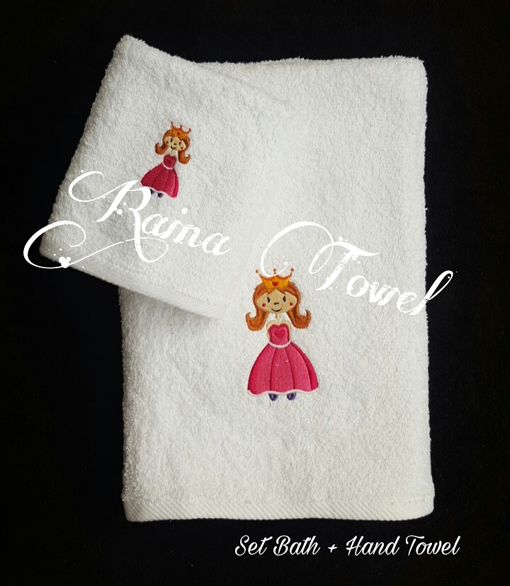 Tempahan set tuala mandi dan tuala tangan bersulam