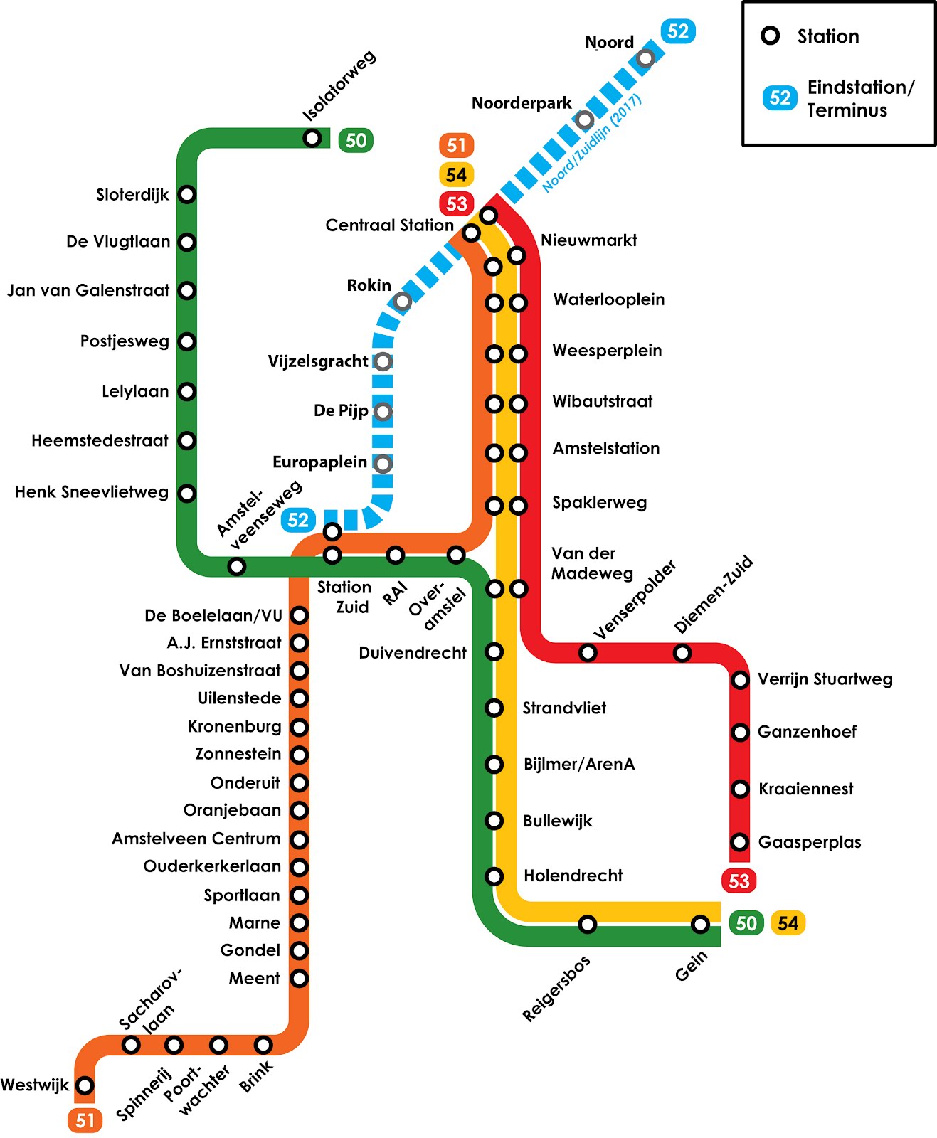 Vervoersplanologie: Namen Noord-Zuidlijn bekend
