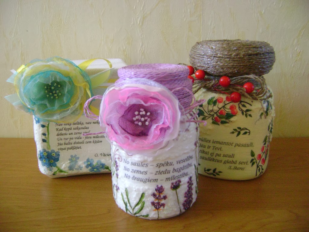 Dekupāžas darbnīca: Dažādi stikla trauki dekupāžas tehnikā