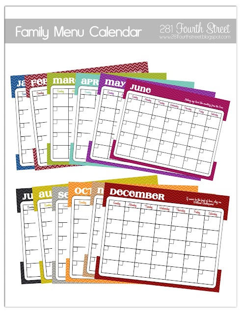 281 Designs: Family Menu Calendar Printable