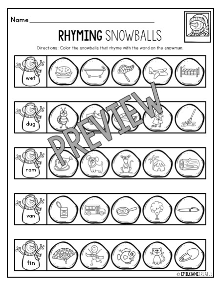 Emily Jane Creates: JANUARY NO PREP KINDERGARTEN PACKET-OVER 100 PAGES!
