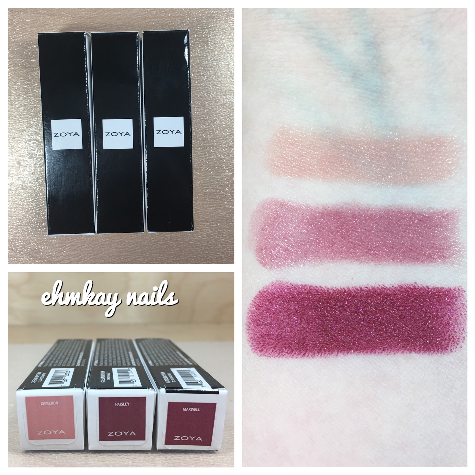 ehmkay nails: Zoya Lipsticks in Cameron, Paisley, and Maxwell