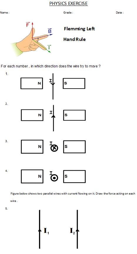 FLEMMING'S LEFT HAND RULE WORKSHEET - MathsAnimation