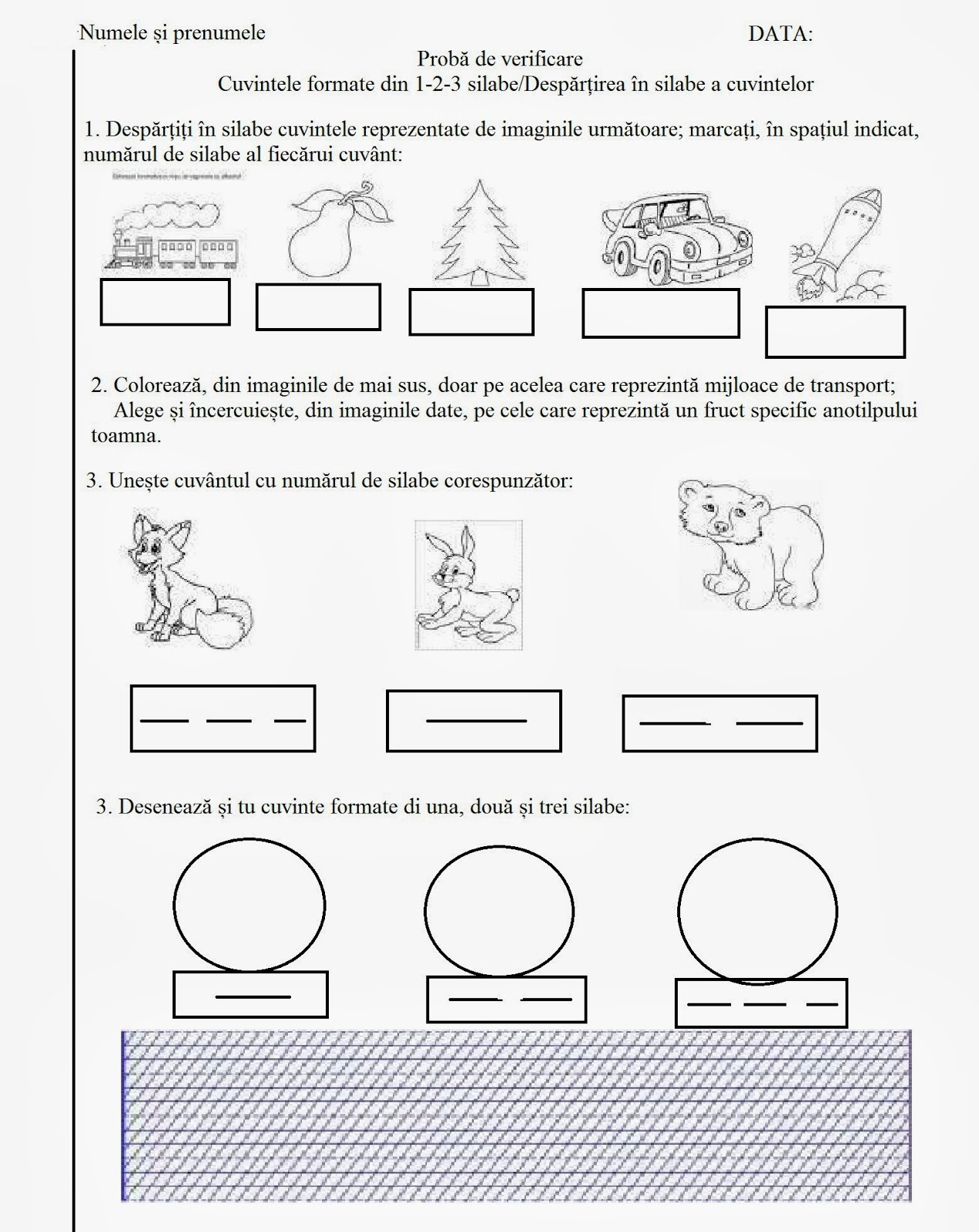 Lumea lui Scolarel...: Test: Cuvinte formate din una, două și trei silabe