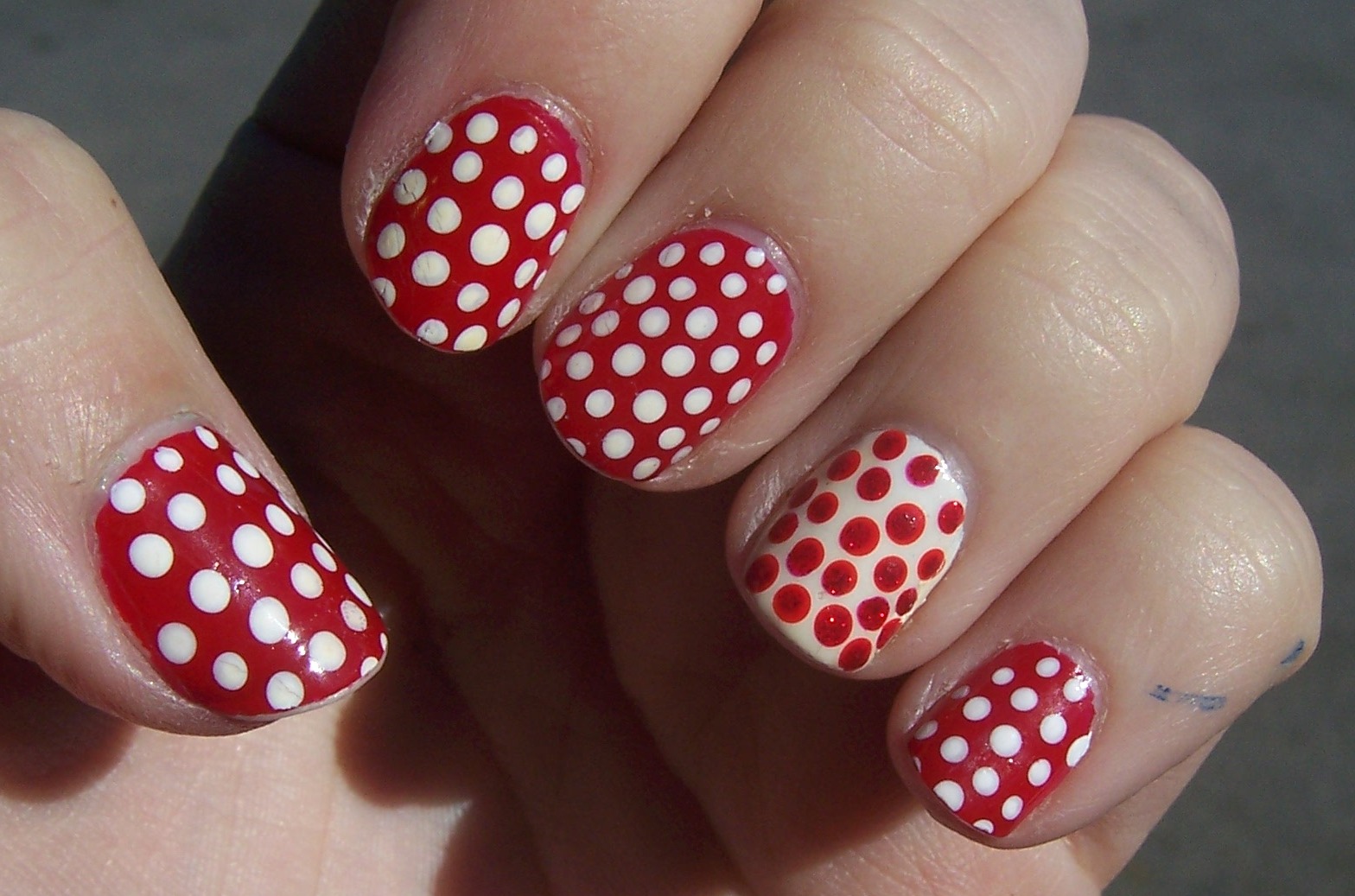 Mermaid Nails: Red and White Polka Dots