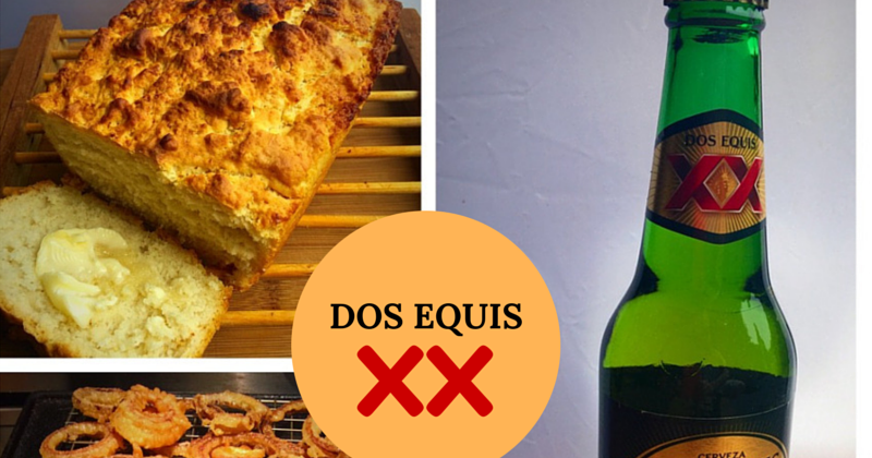 X is for Dos Equis XX Bread and Onion Rings - Three Friends and a Fork