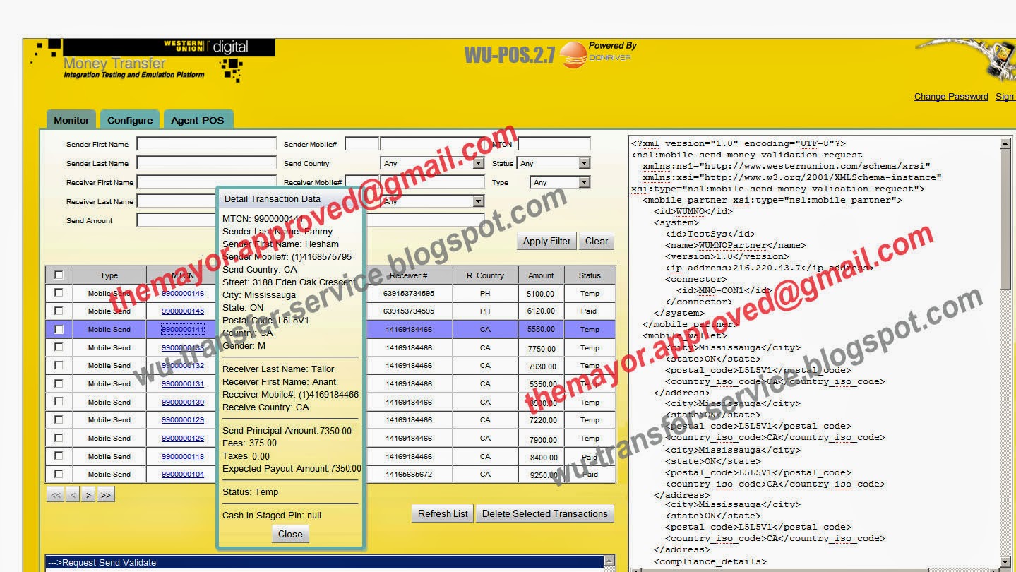 WU TRANSFER SERVICE APPROVED: Western Union Transfer Service