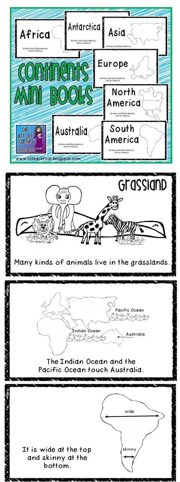 Clip Art by Carrie Teaching First: Continents Mini Books Set: 7 ...