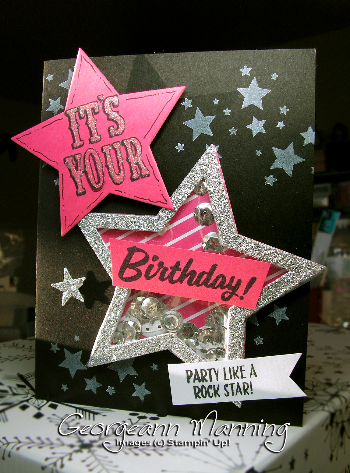 Paper Princess: Marquee Messages, Pop of Pink, Star Birthday Shaker Card!