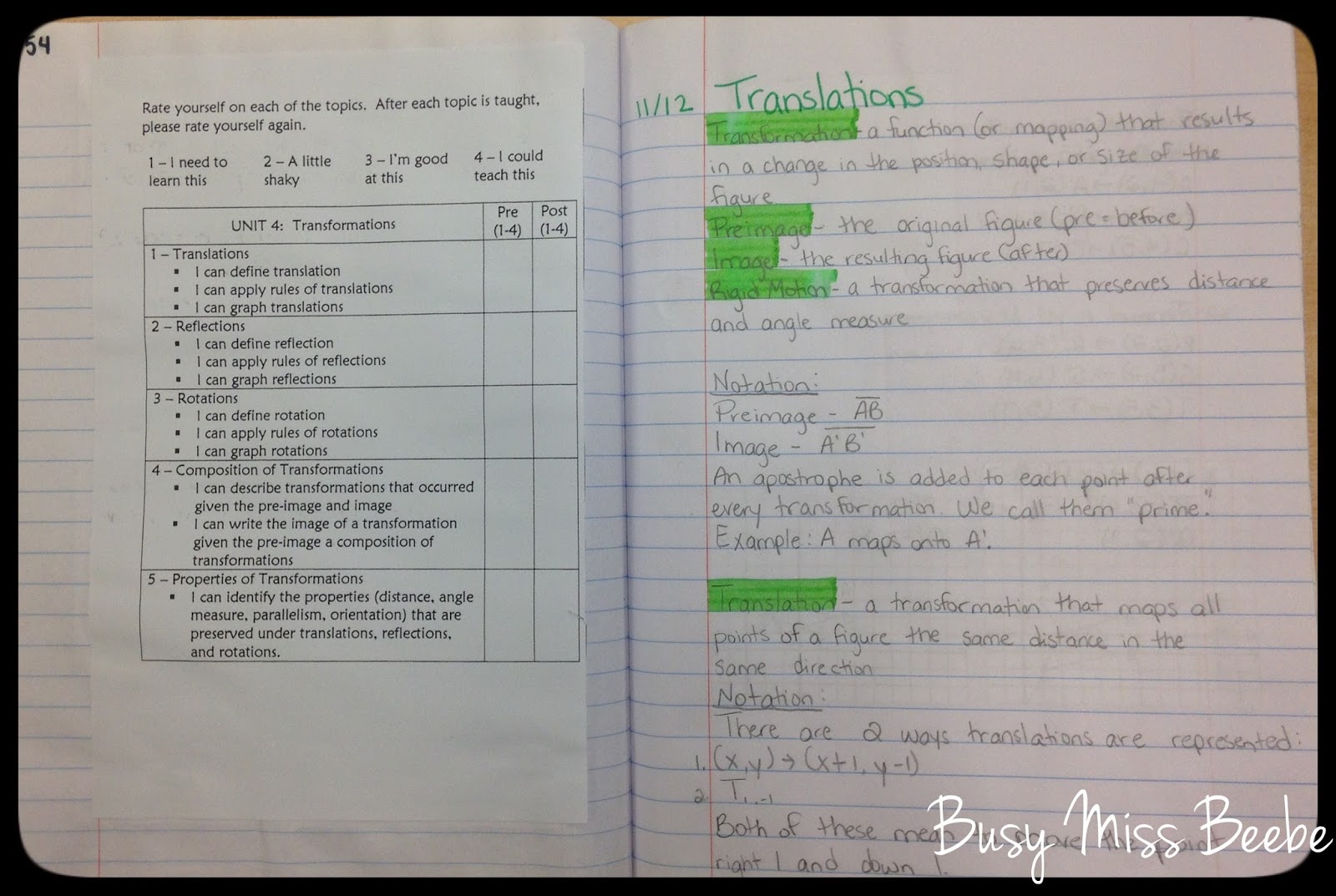 Busy Miss Beebe: 2014-2015 Geometry INB Unit 4 (Transformations)