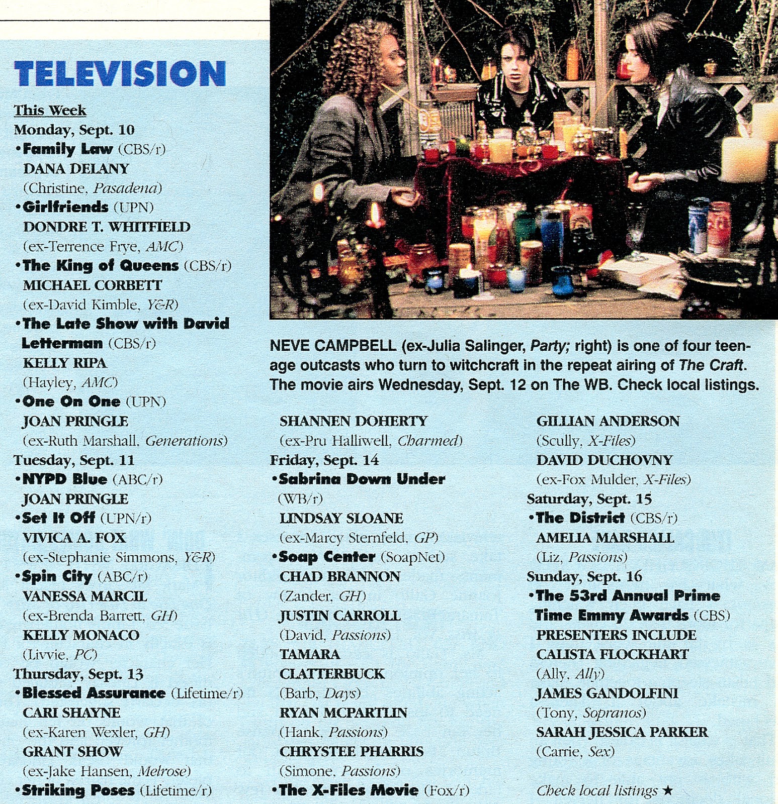 Schedule Of Events-September 18, 2001 (SOW)