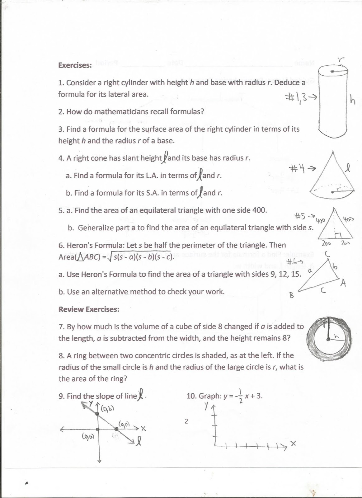 Geometry, Common Core Style: Lesson 10-6: Remembering Formulas (Day 106)