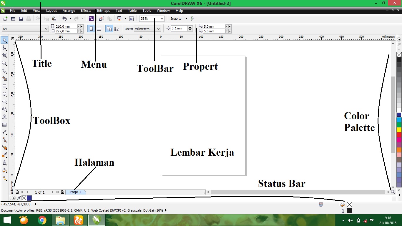Halaman atau jendela utama pada CorelDRAW | BiangTutorial.blogspot.com