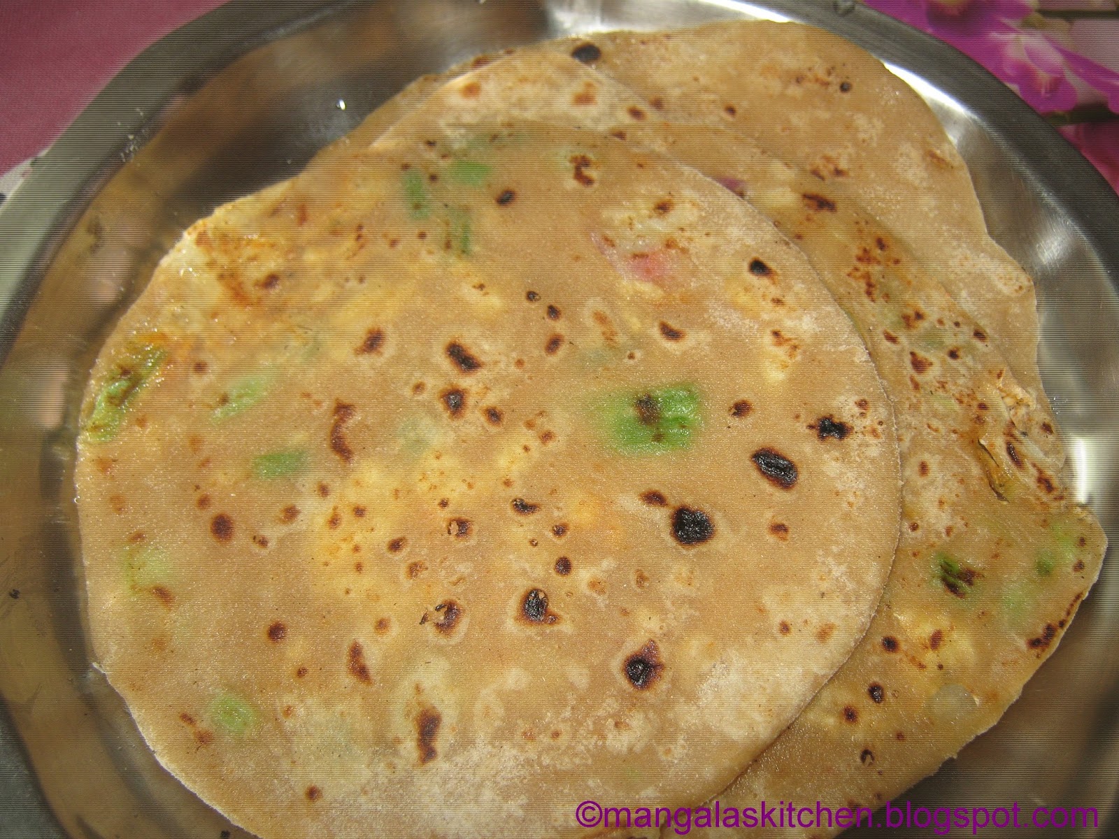 Paneer - Spring Onion stuffed Parathas - Whole Wheat Paneer Parathas ...