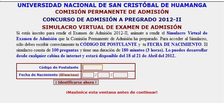 Simulacro Virtual de Admisión UNSCH 2012-II | Virtual Unsch Simulacro Virtual de Admisión UNSCH 2012-II | Virtual Unsch