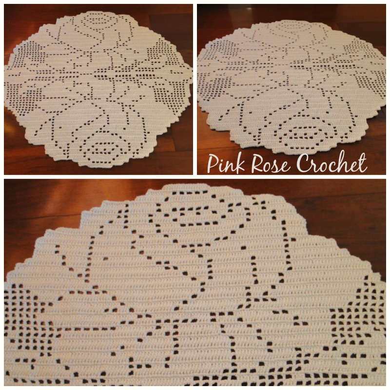 Pink Rose Crochet: Tapete Rosas em Crochet Filet Flower Rug