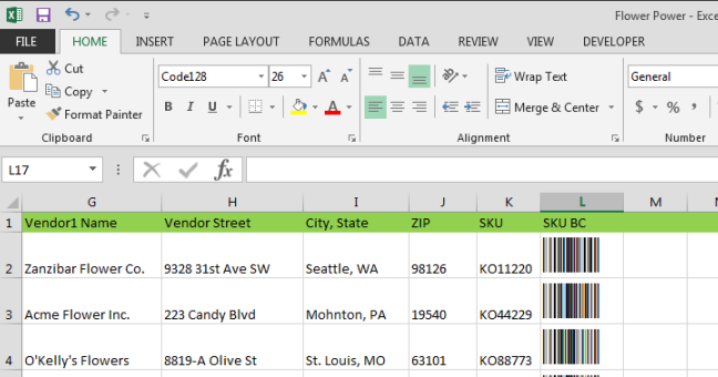 Barcode Nerds: Code 128 & GS1-128 Barcodes in Excel Spreadsheets