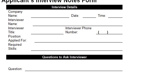 Applicant's Interview Notes Form ~ Template Sample