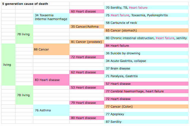Jax Trax: 5 generation Health History / Cause of Death chart