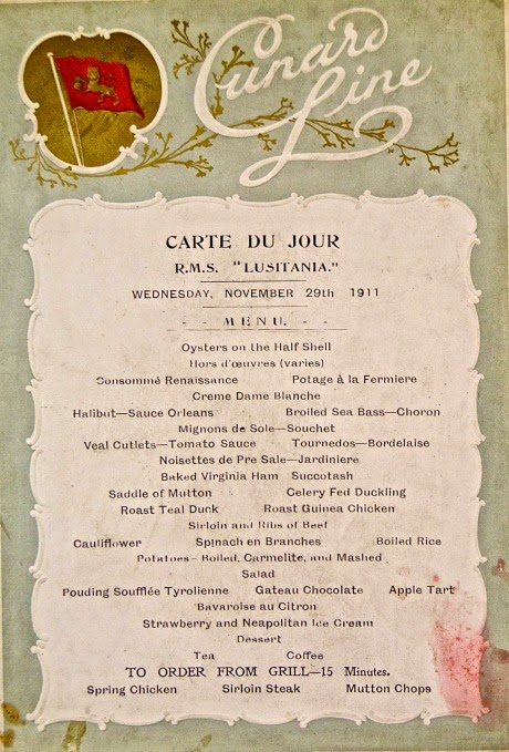Nag on the Lake: First Class Menus from the Lusitania