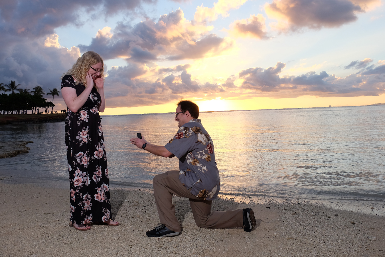 Hawaii Sunset Weddings: Sunset Proposal at Magic Island