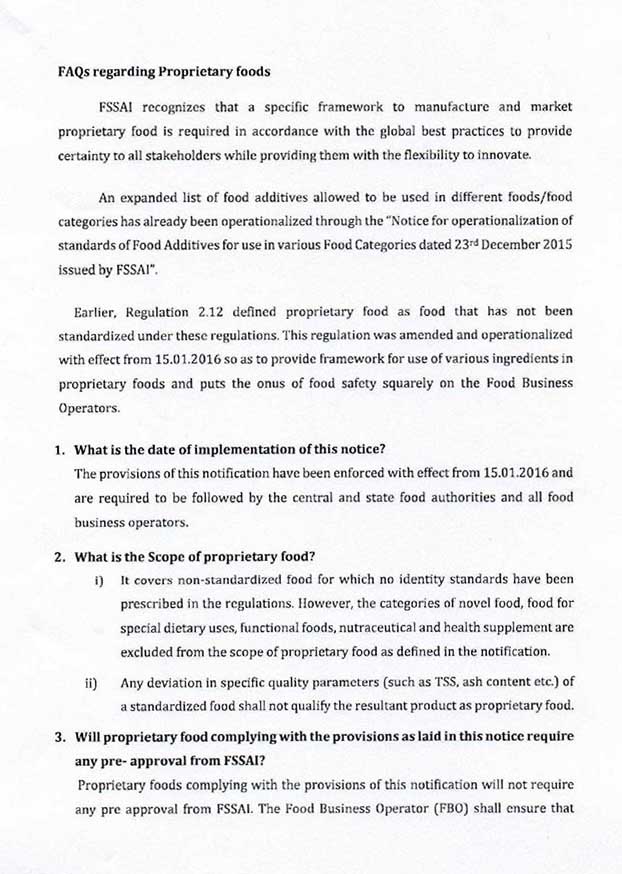 FOOD SAFETY LATEST: FAQ - PROPRIETARY FOODS