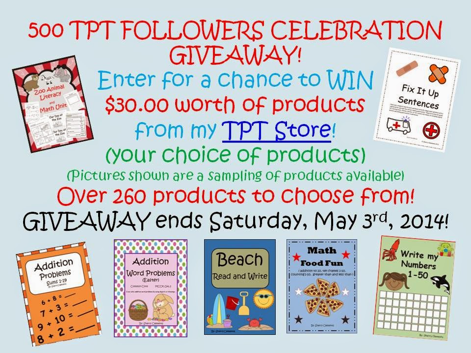 Dr. Clements' Kindergarten : 500 TPT FOLLOWERS CELEBRATION GIVEAWAY!
