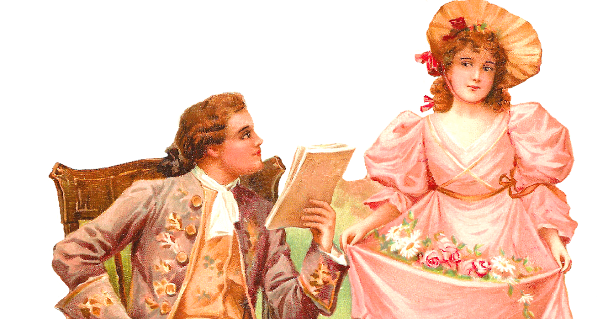 Antique Images: Romantic Young Colonial Vintage Couple Clip Art