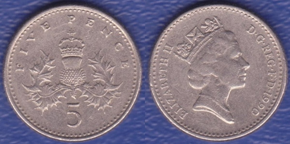 My coins collection: 5 Pence 1990-1997