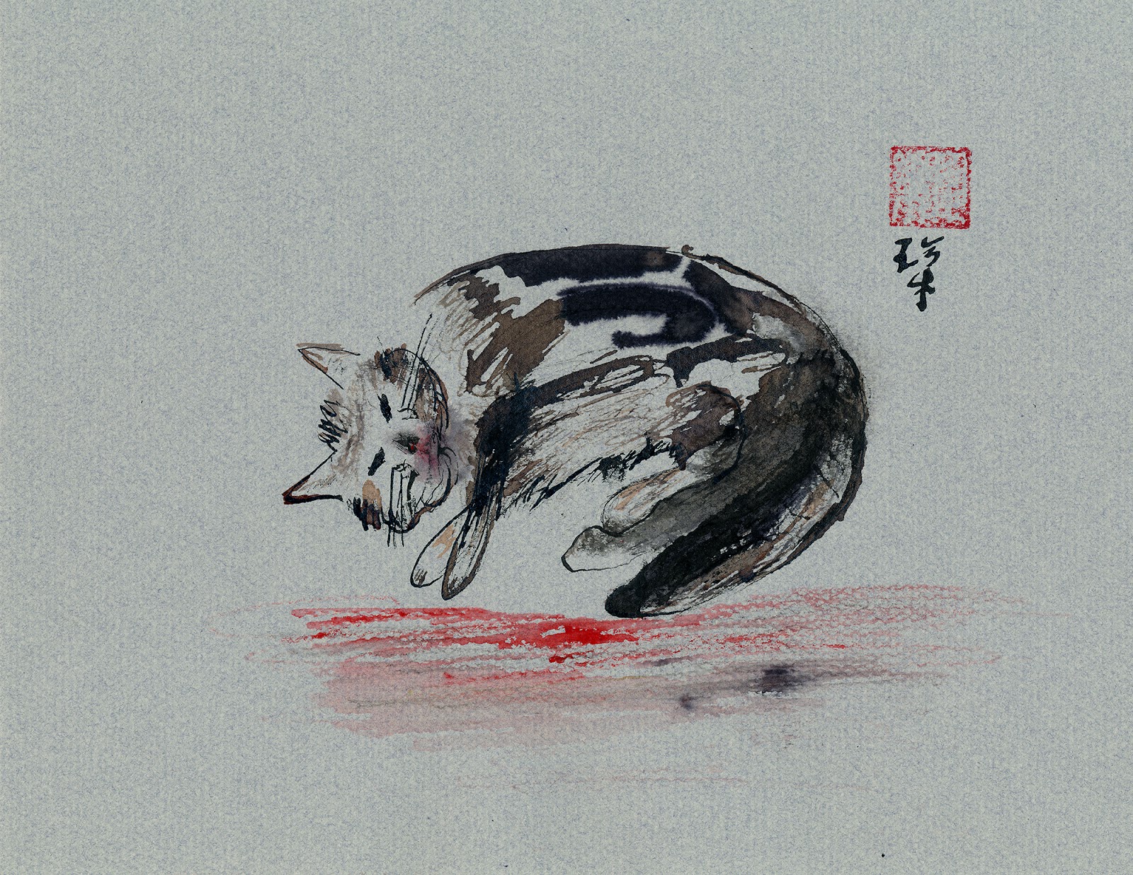 Sumi Cat: Walnut and Black Ink Cat