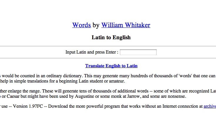 Latin Resources: Translator: Words By William Whitaker