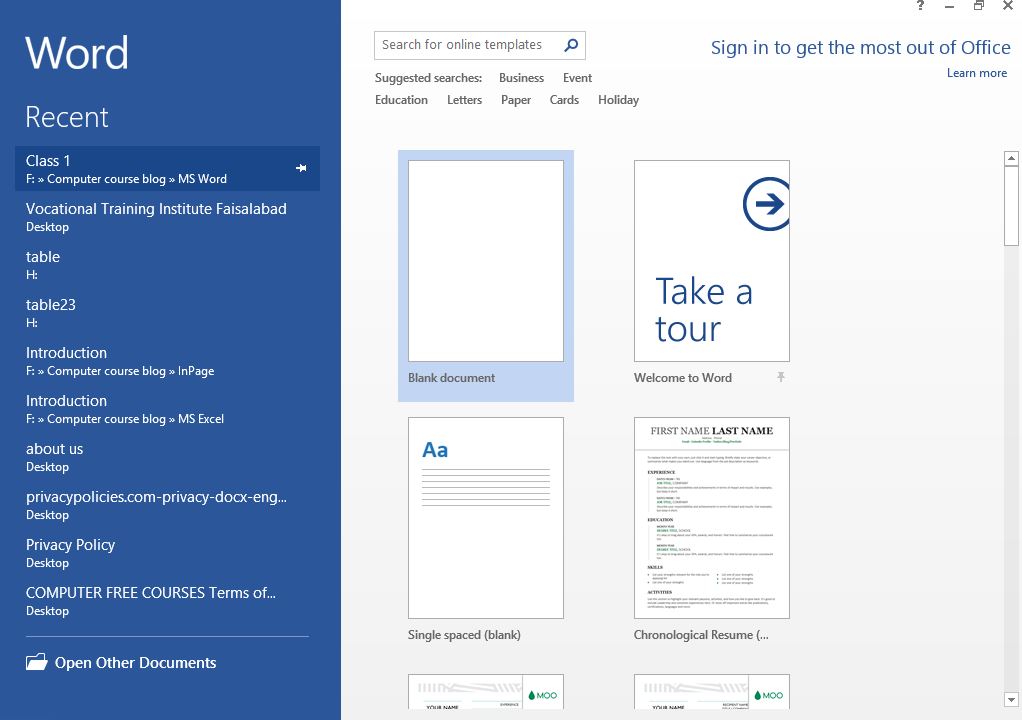 Creating a New Document in MS Word - computer free courses