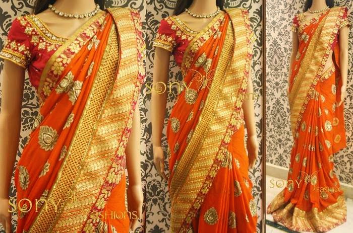 Orange Zardosi Work Saree - Saree Blouse Patterns
