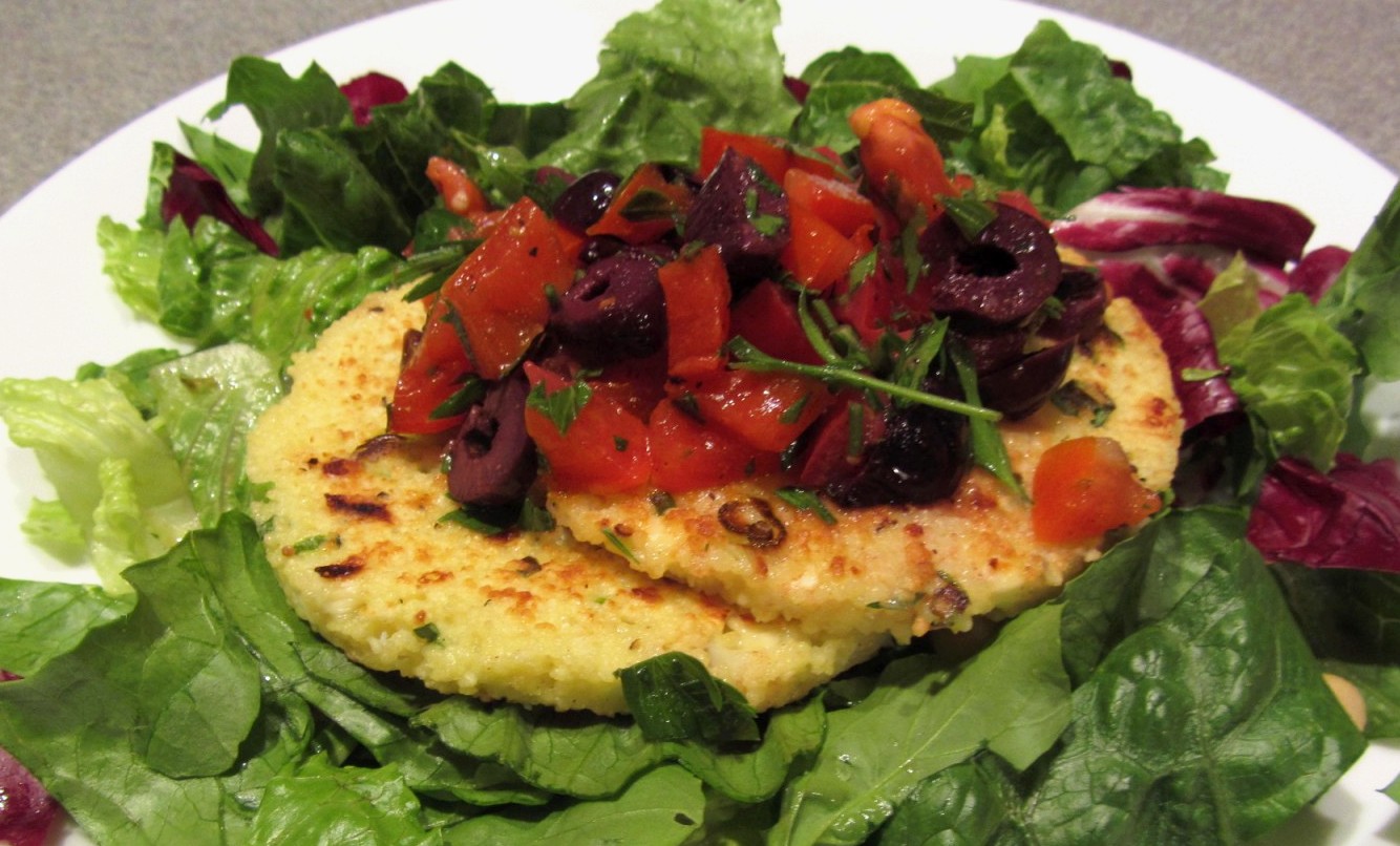From Lulu's Kitchen: Feta Couscous Cakes with Tomato Olive Salad