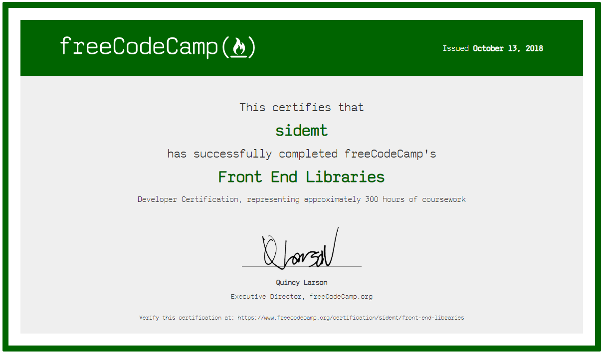 #100DaysOfCode Day53: Earned Front End Libraries Certification!! - New ...