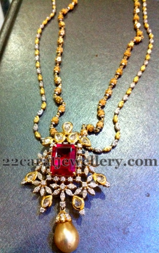 Exquisite Diamond Locket with Beads Set - Jewellery Designs