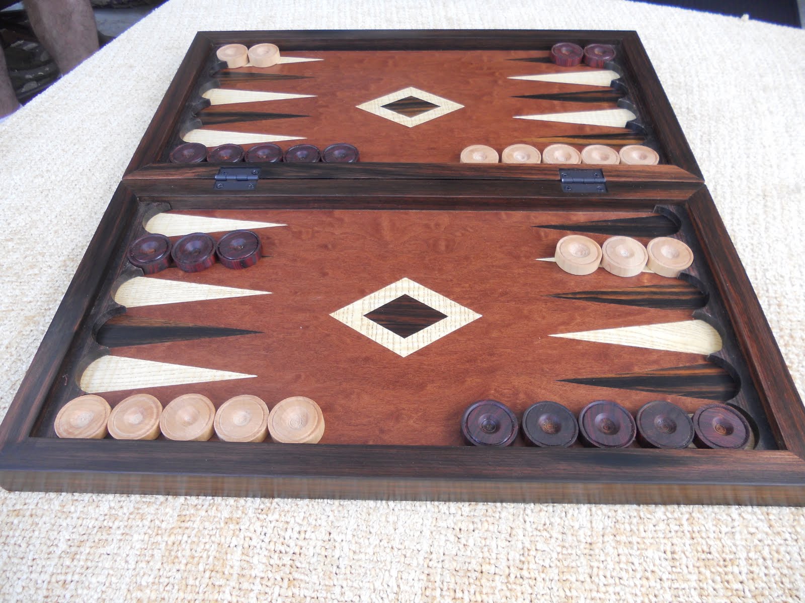 Born in The Shop: Exotic Wood Backgammon Board and Chips