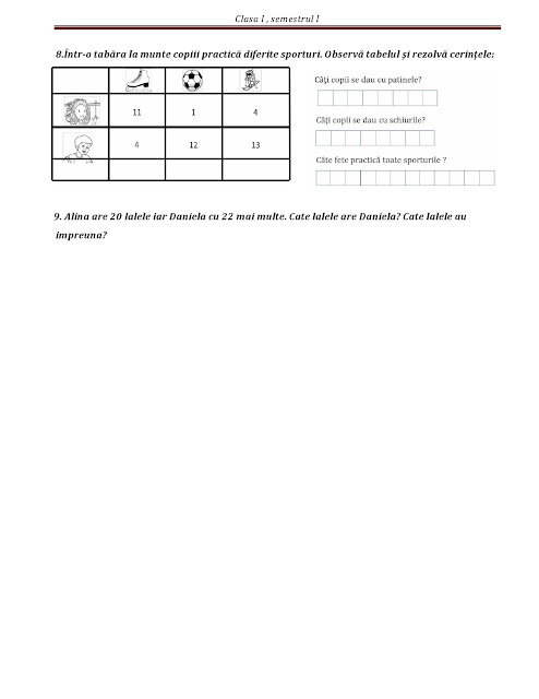 FISA DE EVALUARE SEMESTRUL 1 - CLASA 1 MEM - MATEMATICA :: Fise de ...