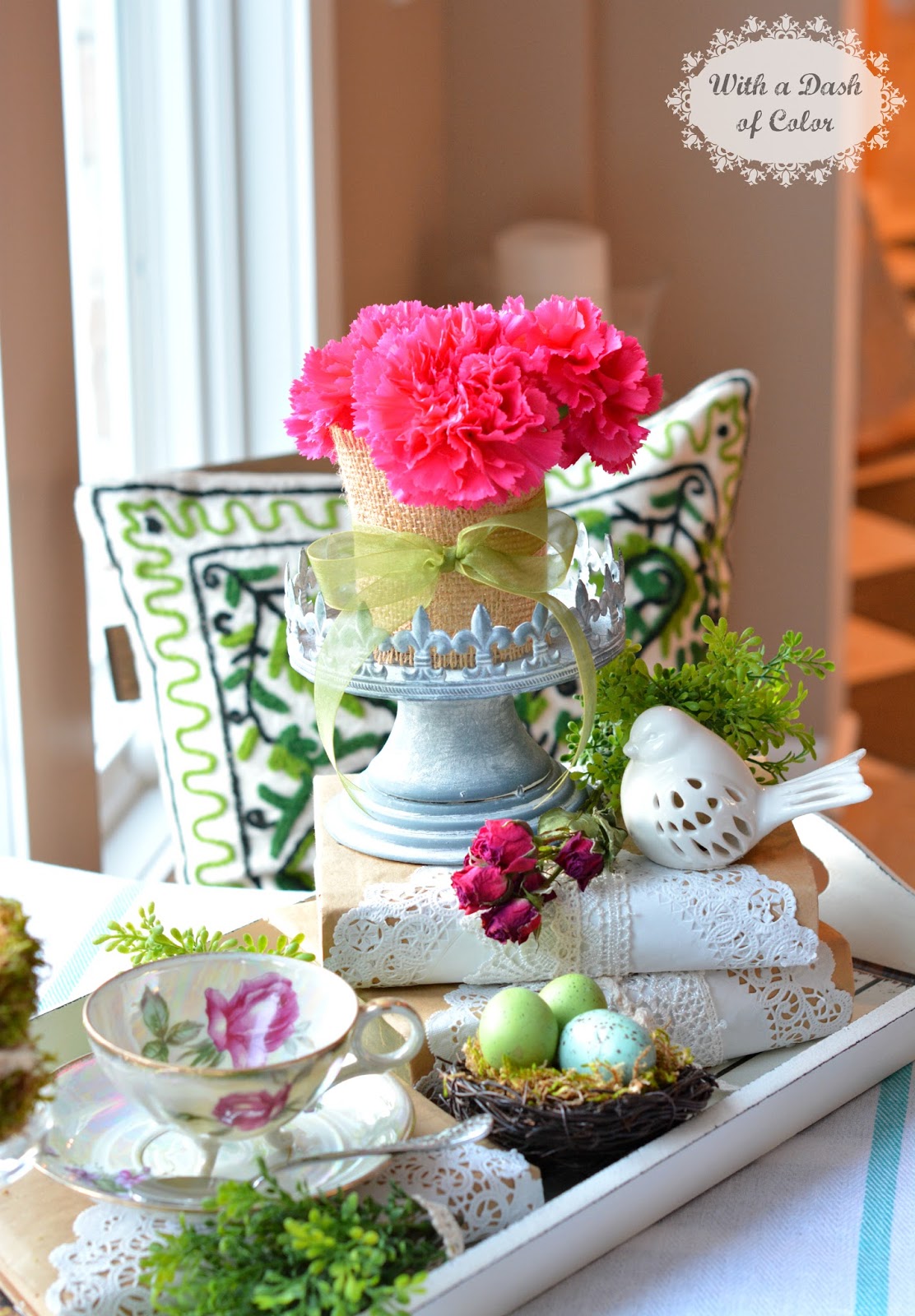 With a Dash of Color: A Spring Tea Tray Vignette